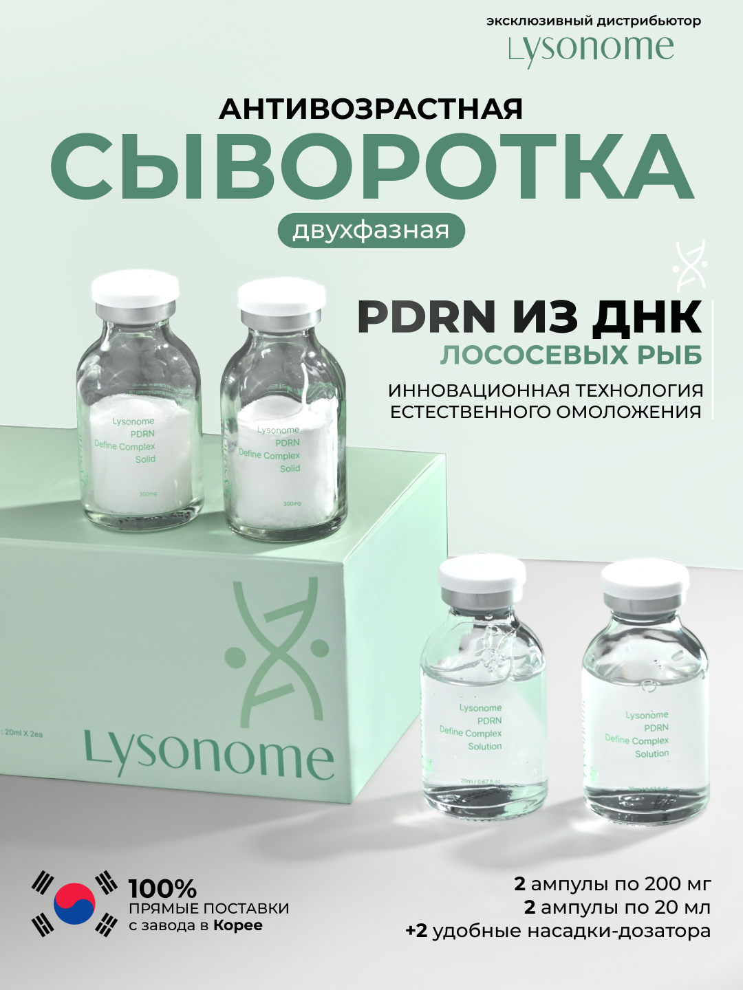 Lysonome PDRN Define Complex Freeze-Drying 300mg*2EA Solution 20ml*2EA Сыворотка для лица двухкомпонентная набор