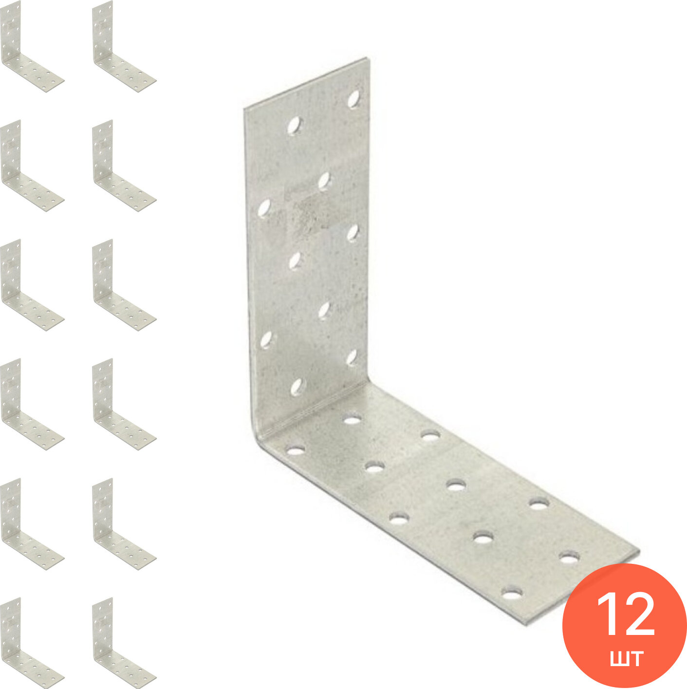 Крепежный уголок Rock Solid Connection / Рок Солид Конекшн перфорированный, из оцинкованной стали, серый, 100х100х40х2мм / строительство и ремонт (комплект из 12 шт)