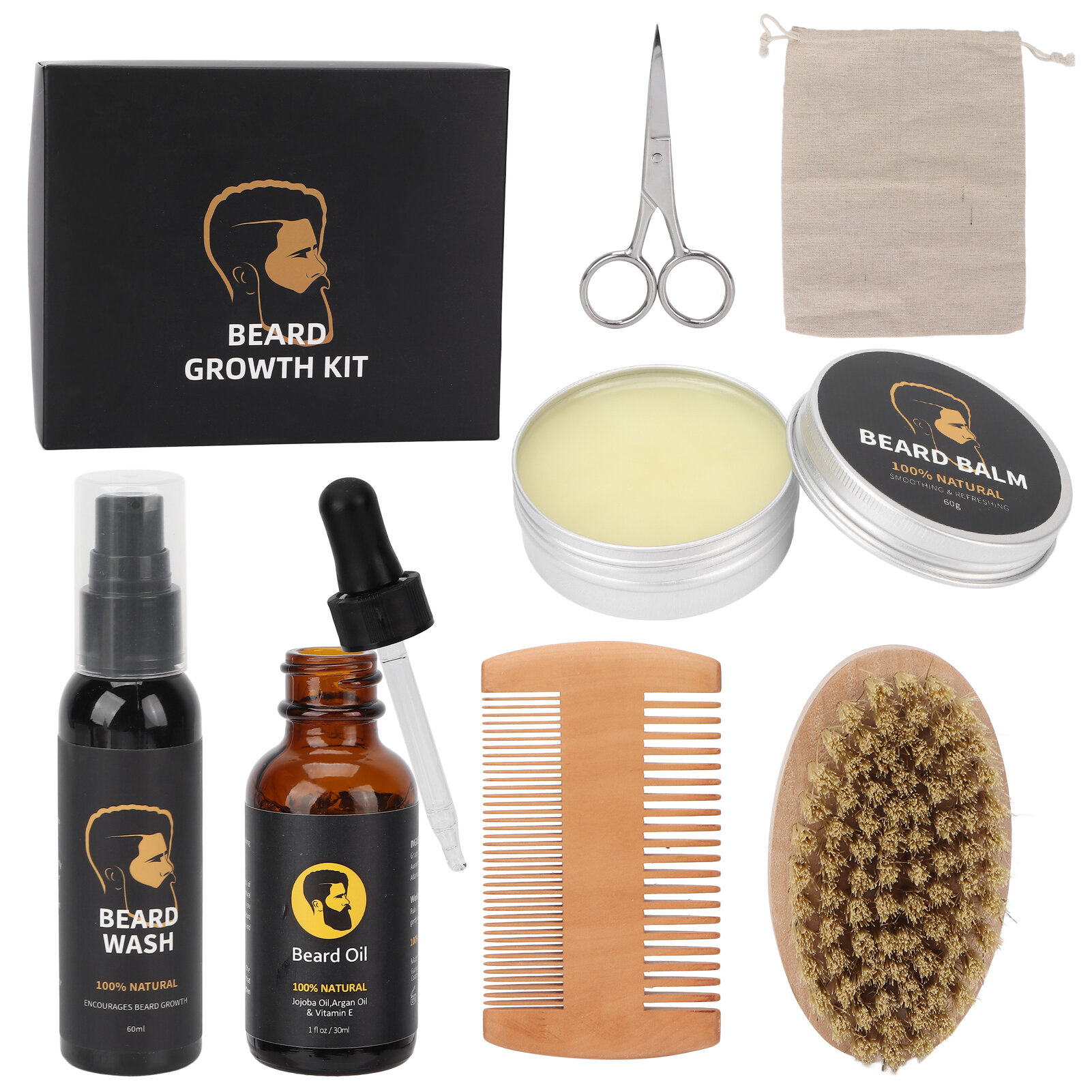 7 шт, мужской набор для ухода за бородой, профессиональная щетка для бороды, расческа, масло, крем, усы, подарочный набор для мужчин