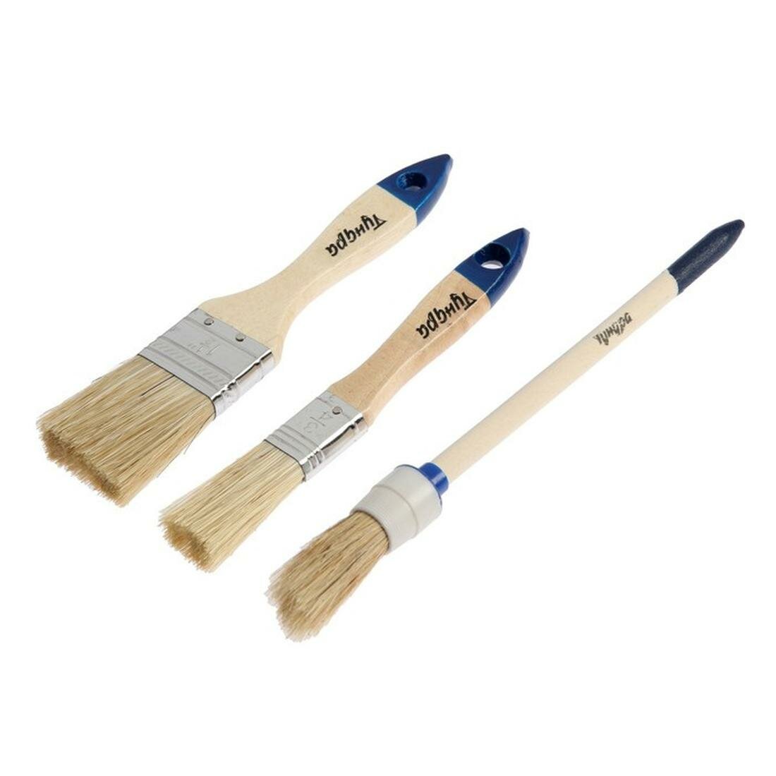 Набор кистей тундра, плоские, круглая, 20, 38, 20 мм, 3 шт. в наборе