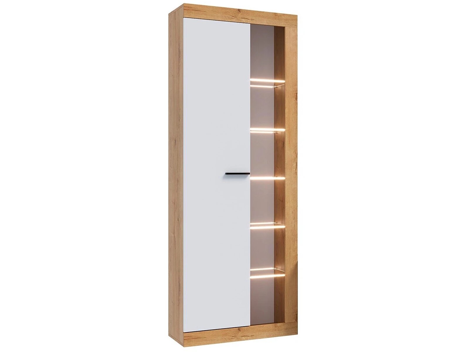 Шкаф-Витрина ЛДСП, для гостиной, с подсветкой, Дуб вотан/Белый глянец