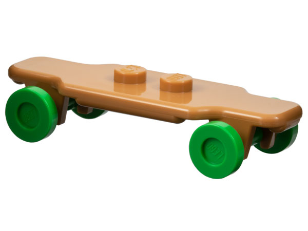 Minifigure, Utensil Skateboard Longboard Deck with Bright Green Wheels (6324 / 2496), 6324c01 Medium Nougat N