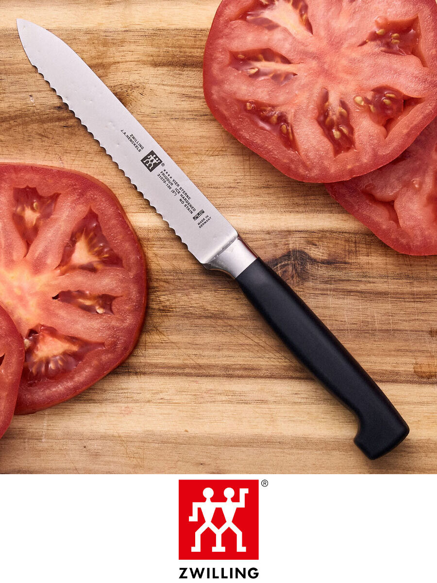 Нож универсальный Zwilling TWIN Four Star, лезвие 13 см, серрейторная заточка