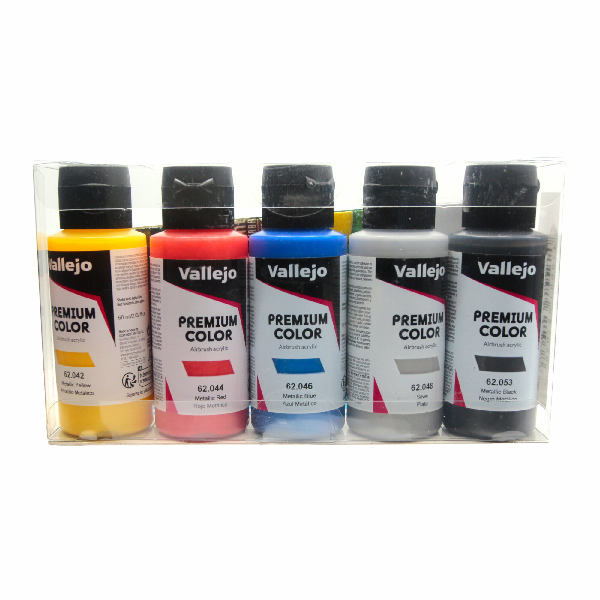Набор акриловых красок для аэрографа Vallejo Premium AirBrush Color - Color Metallics 62103, металлик, 5 шт по 60 мл