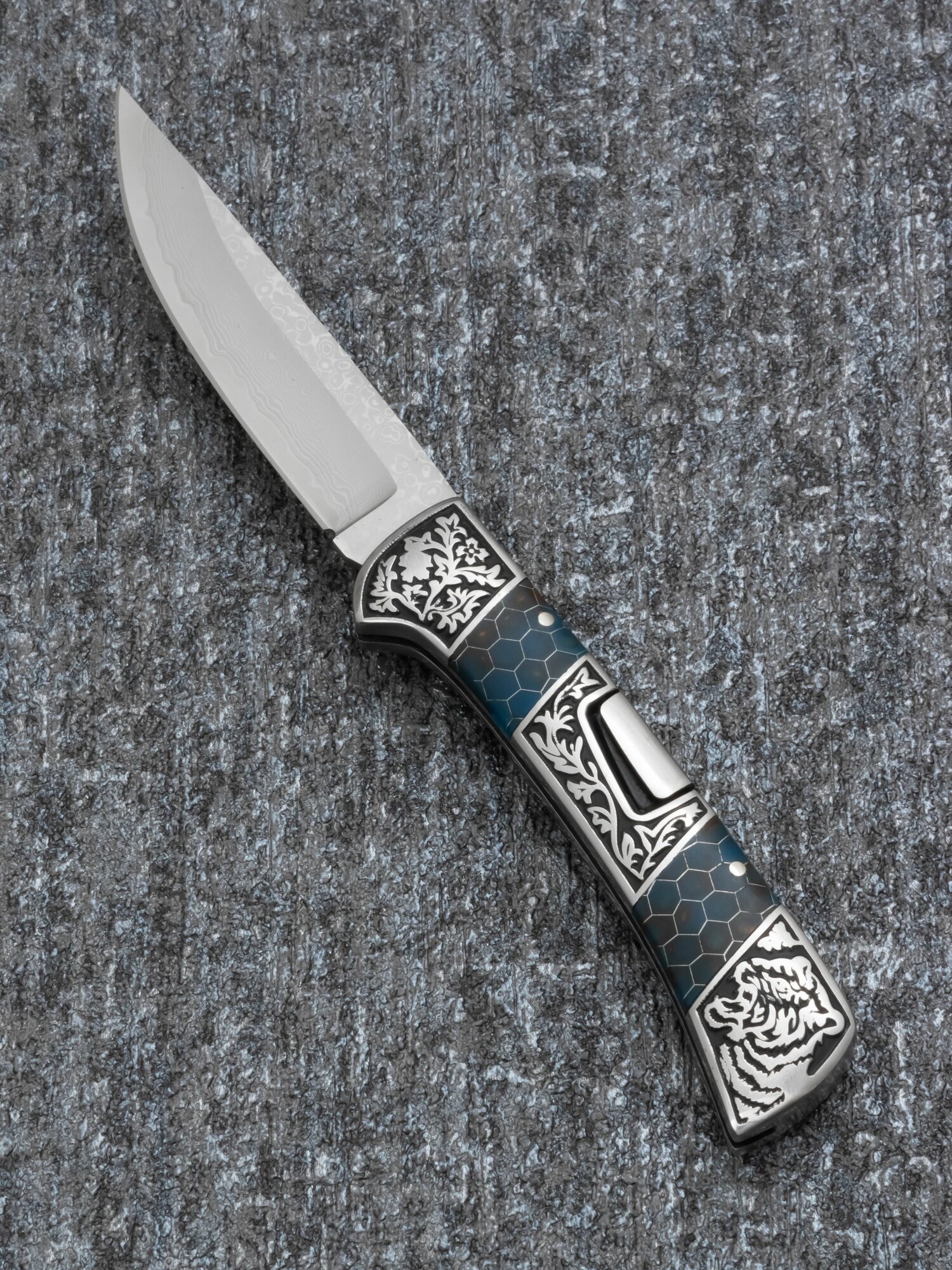 Нож складной Дамаск (синий)