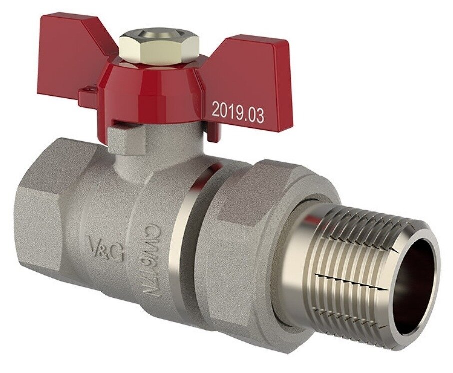 Кран шаровый для воды V&G / В&Г Optima прямой с полусгоном, ручка бабочка, латунь, цвет серый, резьба 3/4" / запорная арматура