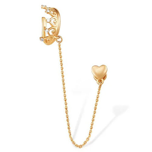 Серьги пусеты, каффы, красное золото, 585 проба, родирование, фианит