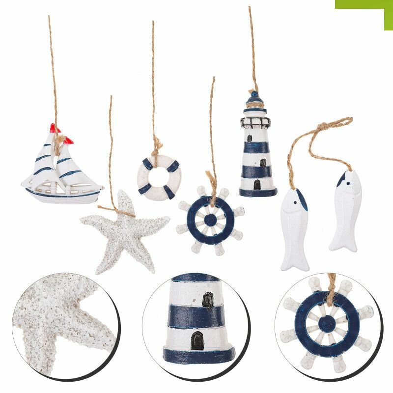 6 шт. пластиковый декор для ванной на тему моря, настенный светильник с морскими рыбами, ручка с шнуром, пляжные украшения, средиземноморский стиль подвески, орнамент на берегу моря