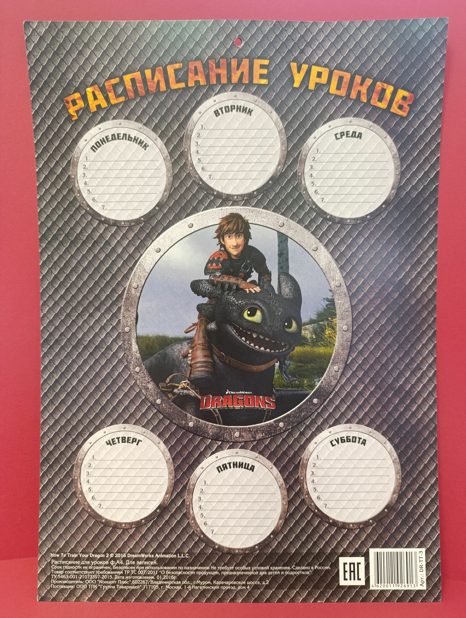 Расписание уроков "Dragons" А3 , 2 шт