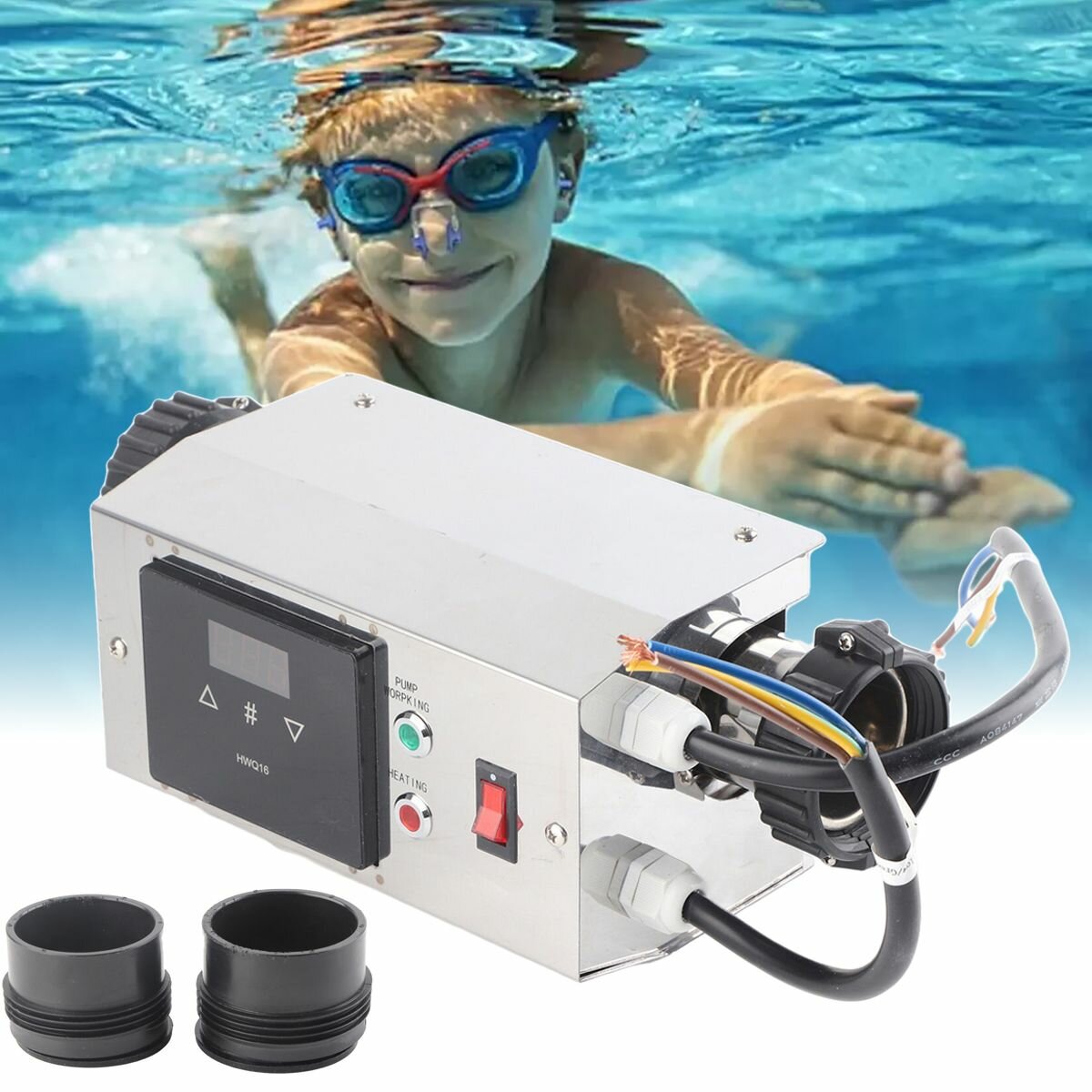 Нагреватель для бассейна, водонагреватель проточный электрический 3 КВТ для нагрева воды в каркасном бассейне, Встроенная система управления циркуляционным водяным насосом