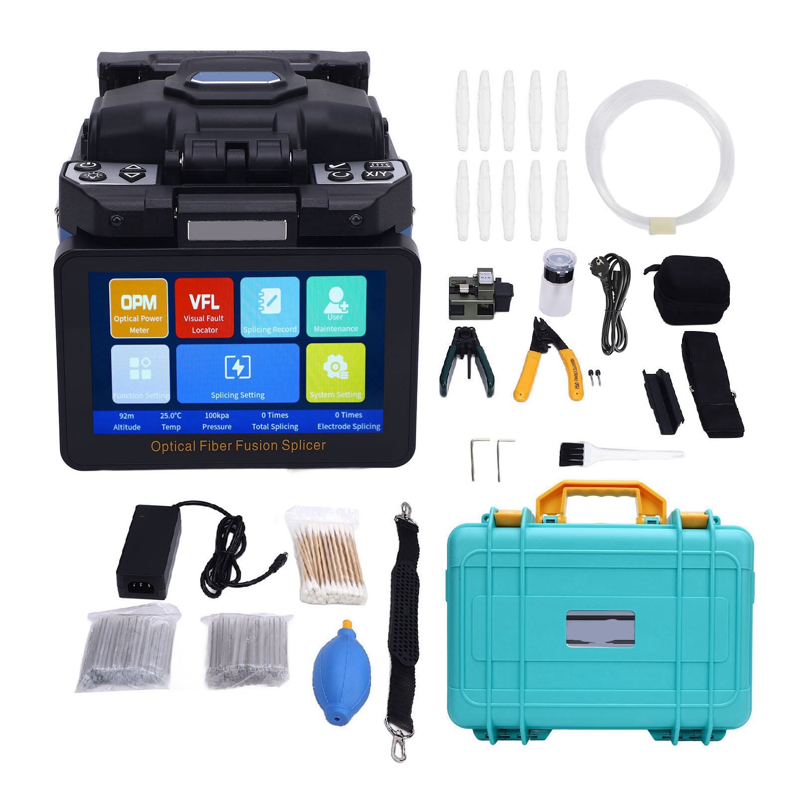 Аппарат для сварки оптического волокна с 5-дюймовым емкостным сенсорным экраном, 6 двигателями, автоматический резак для FTTH, вилка европейского стандарта, напряжение питания AC100-240V.