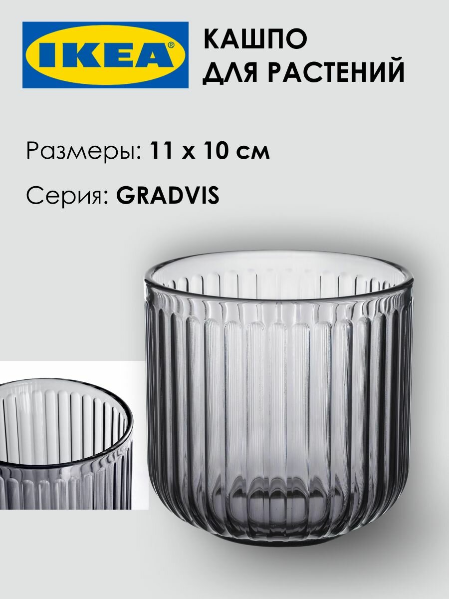 Кашпо для растений GRADVIS, 9см, стекло, серый, 1шт