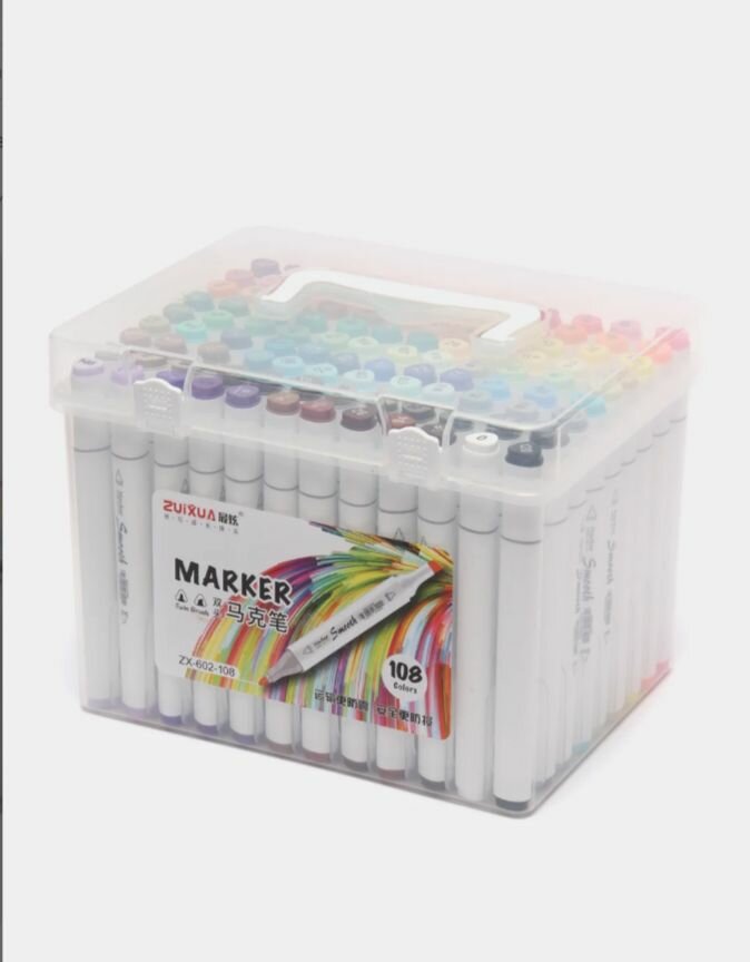 Набор скетч-маркеров двусторонних в пластиковой упаковке, 108 цветов