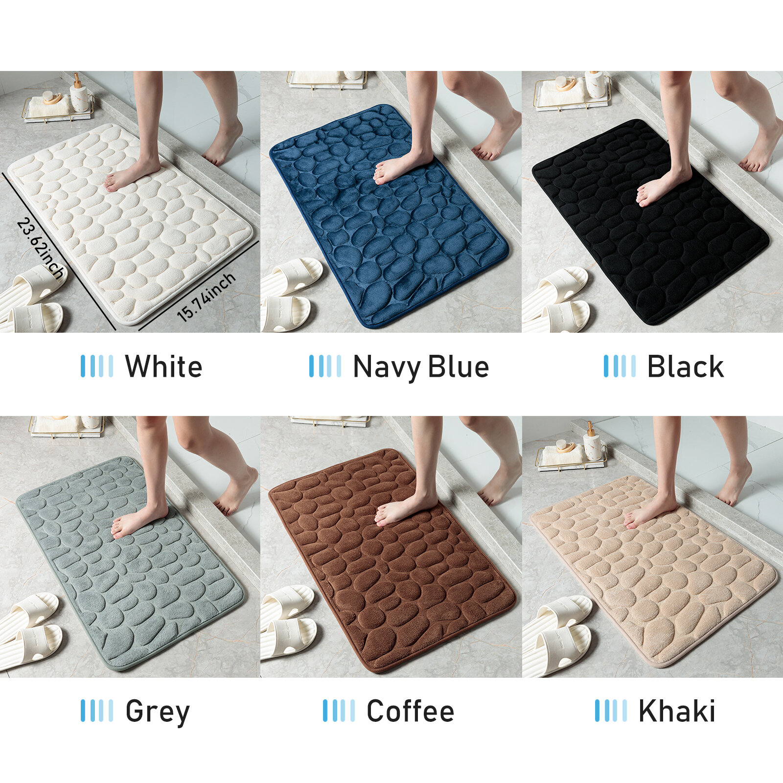 Коврик для ванной с тиснением из булыжника, мягкий, с эффектом памяти, напольный коврик, нескользящий, впитывающий воду, дверной коврик, коврик для стула, пригодный для машинной стирки, коврик для ванной комнаты, 16 X 24 дюйма