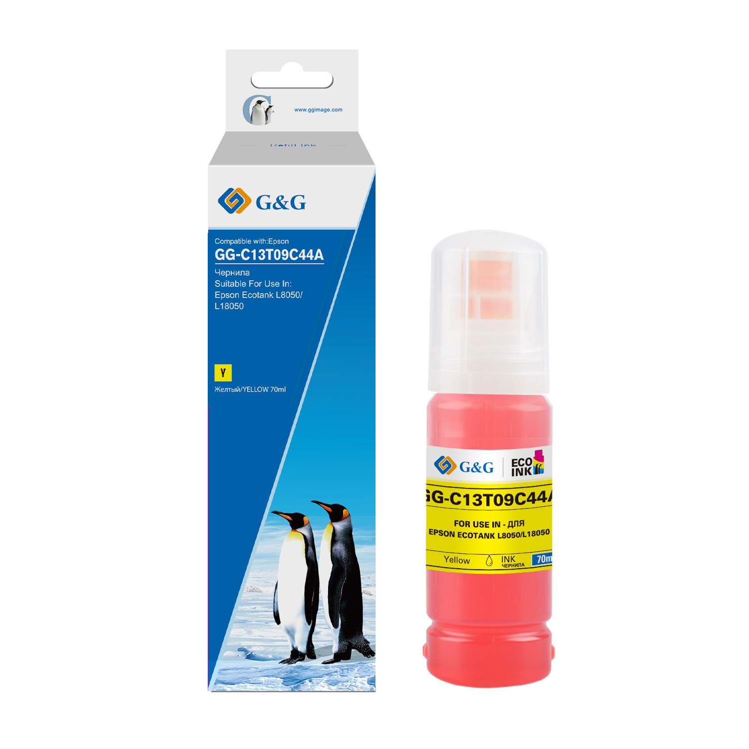 Чернила G&G 108/057 GG-C13T09C44A, желтые для Epson L8050/L18050, 70мл