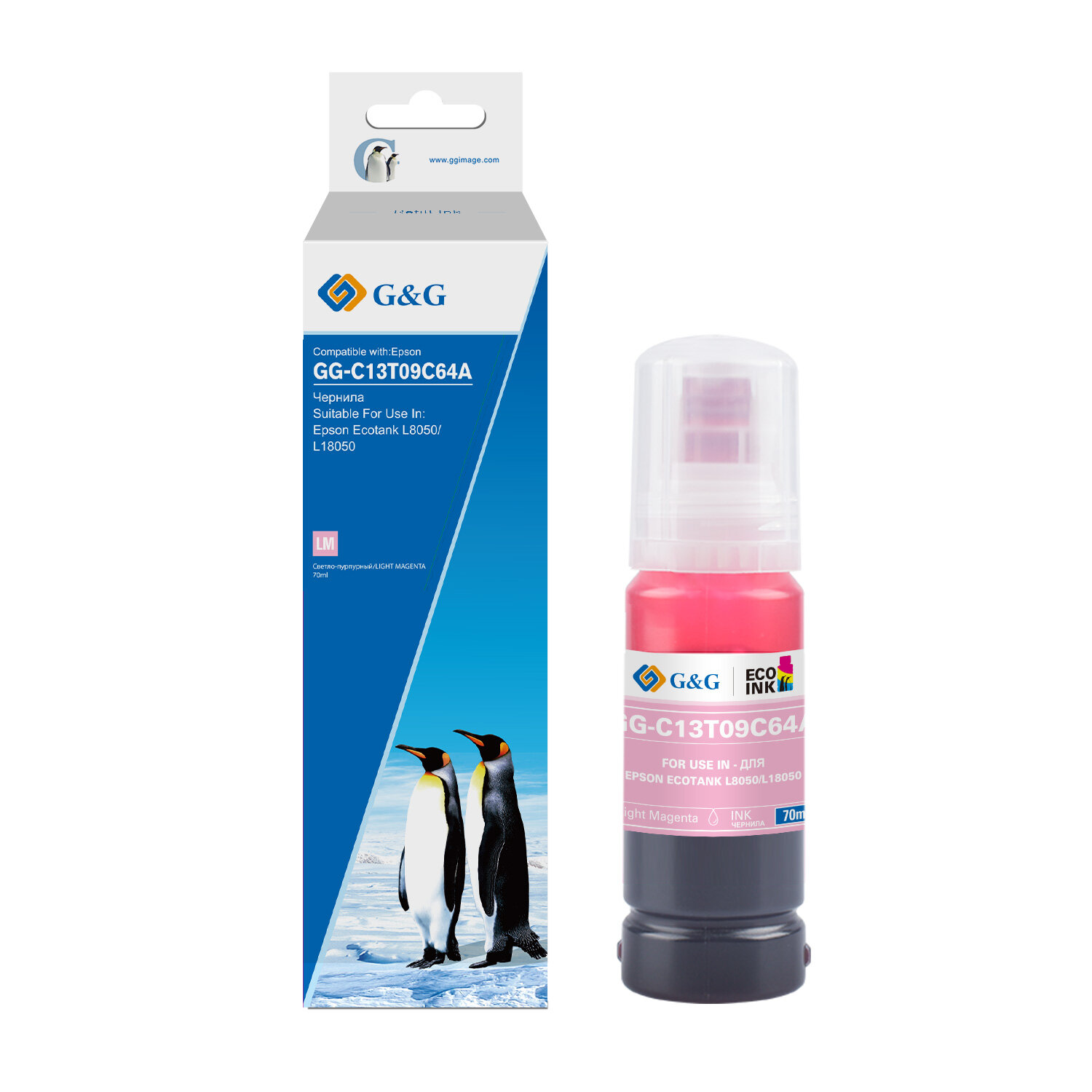 Чернила G&G 108/057 GG-C13T09C64A, светло-пурпурные для Epson L8050/L18050, 70мл