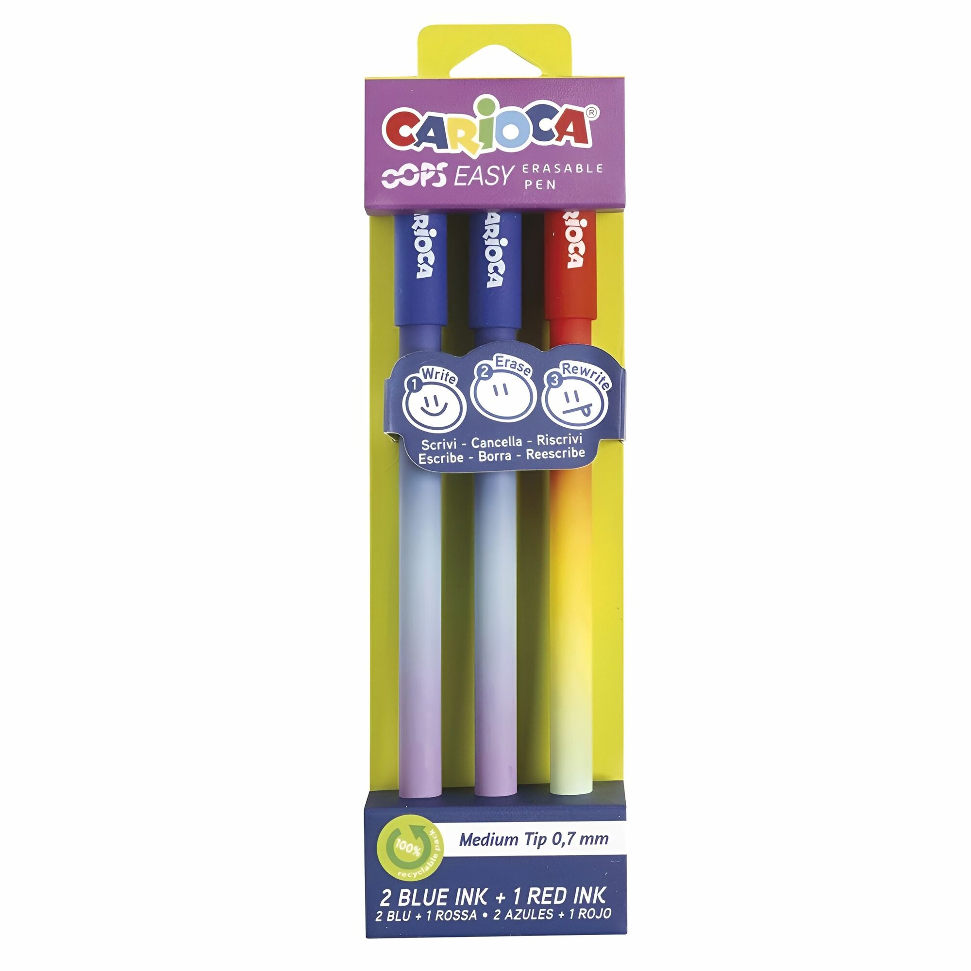 CARIOCA OOPS Easy набор ручек гелевых стираемых, d 0.7 мм, 3 штуки, артикул 41025