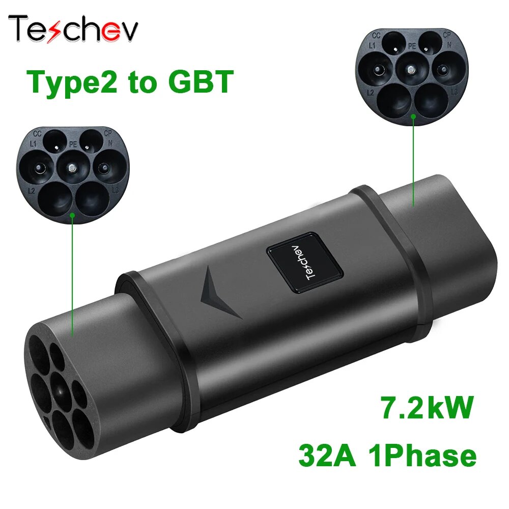 Teschev 32A Тип1-Type2 Адаптер зарядного устройства для электромобилей Тип2-GBT Type2 to GBT 1Phase