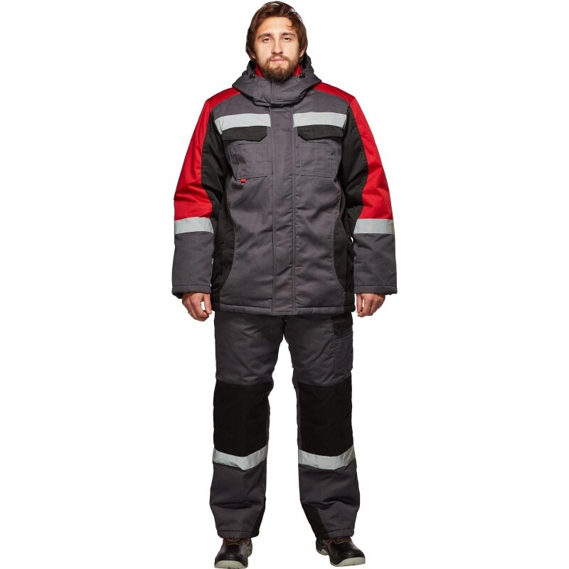 Костюм рабочий КНР зимний мужской Формула светоотражающая полоса, куртка и полукомбинезон, размер 56-58 (112-116) рост 170-176