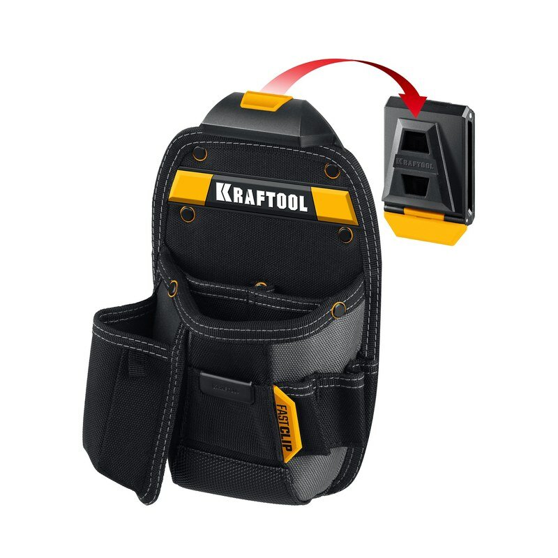 Сумка для инструментов Kraftool 38776 KP-8 поясная с быстросъёмным креплением FastClip, 8 карманов и петель, 170 х 260мм