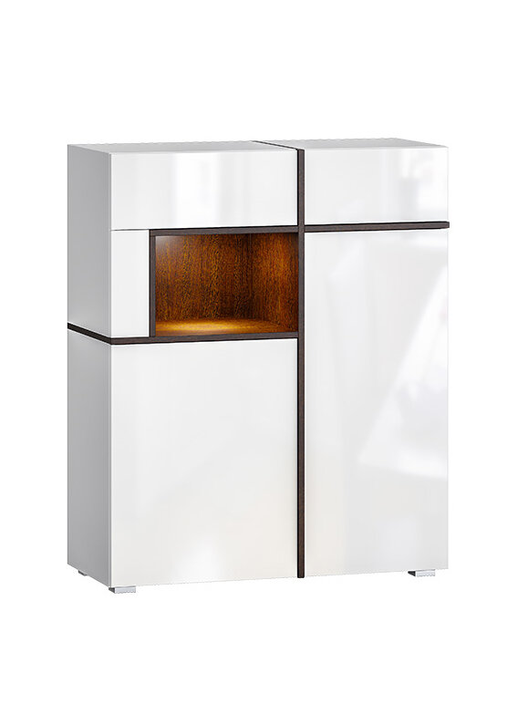 ARNIKA Комод с ящиками и полками Мадера 90х40х110 см, Белый глянец холодный