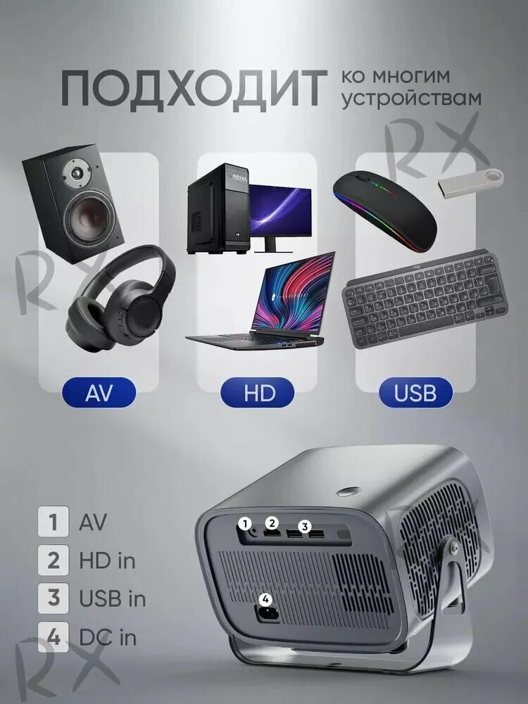 Гобо-проектор "Без бренда", для Андроид и iOS, 4K, 60Вт, чёрный