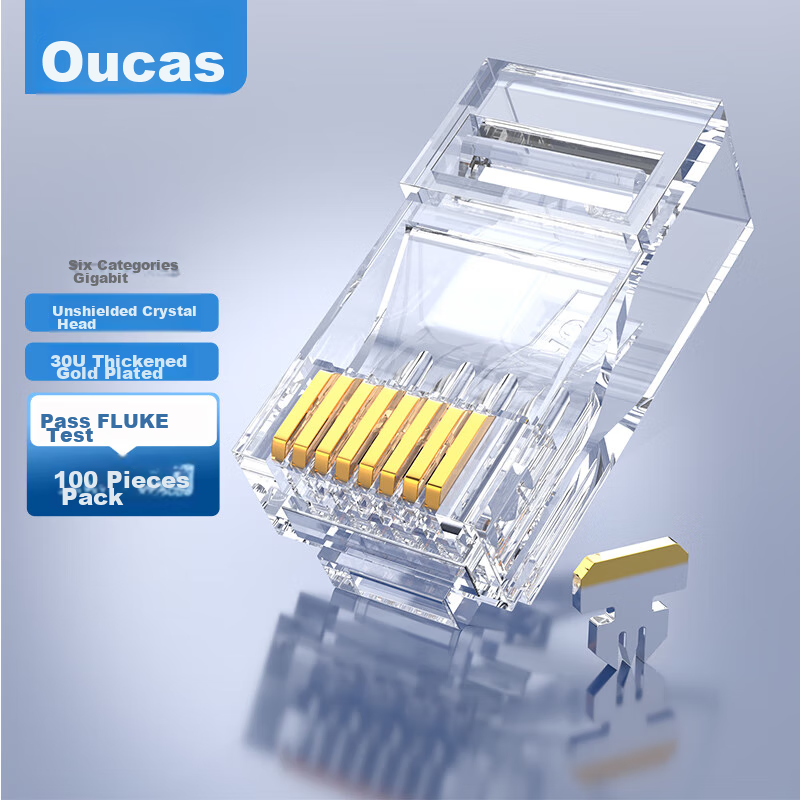 AUCAS Category 6 Crystal Head, Unshielded, Category 6 RJ45 Network Broadband Connector, 8P8C Computer Network Cable Connector, 100 Pieces/jar, ACRJ62UP