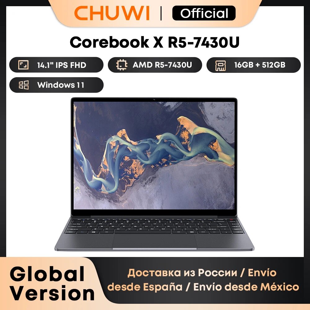 Игровой ноутбук Chuwi CoreBook X, 14", 16/512ГБ, R5 7430U, Windows