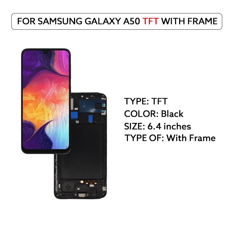 ЖК-экран для Samsung Galaxy A50 A505, ЖК-дисплей с сенсорным экраном и дигитайзером в TFT With Frame