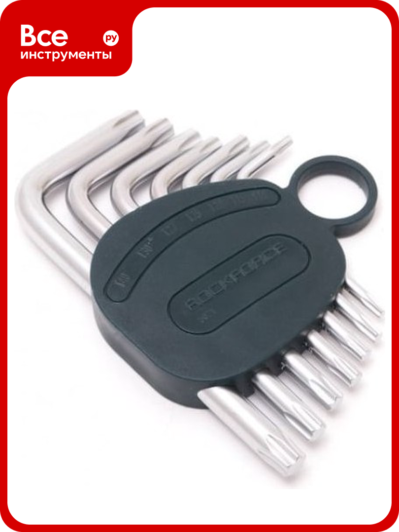 Набор ключей Rockforce торкс Г-образных T10-40, 7 предметов из CrV сплава с хромированным покрытием угловой формы