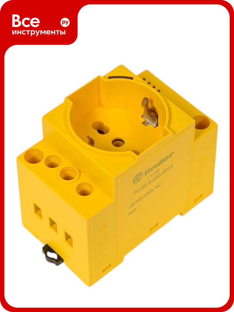 Розетки для электрических шкафов Finder тип Schuko + Bipasso 10/16 A, категория защиты IP 20, LED, цвет желтый