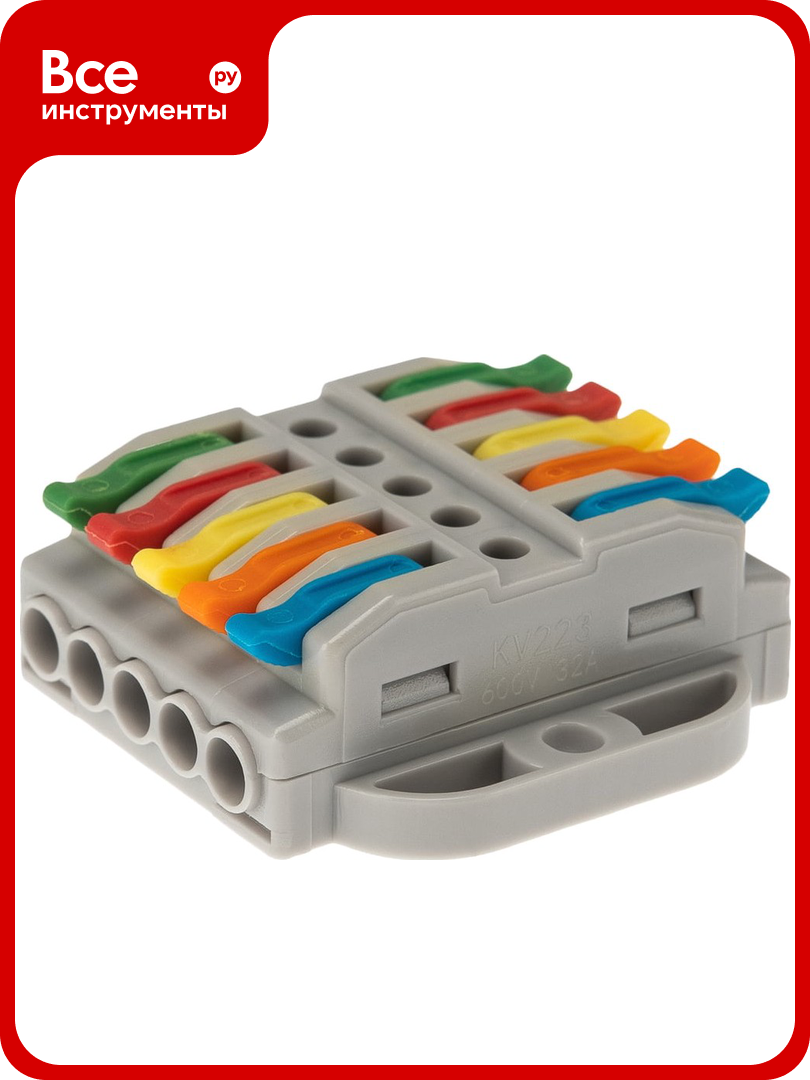 Проходная, REXANT, клемма REXANT СМК 222-425P, 5 полюсов, с монтажной площадкой (0,08-4 мм2), серая,