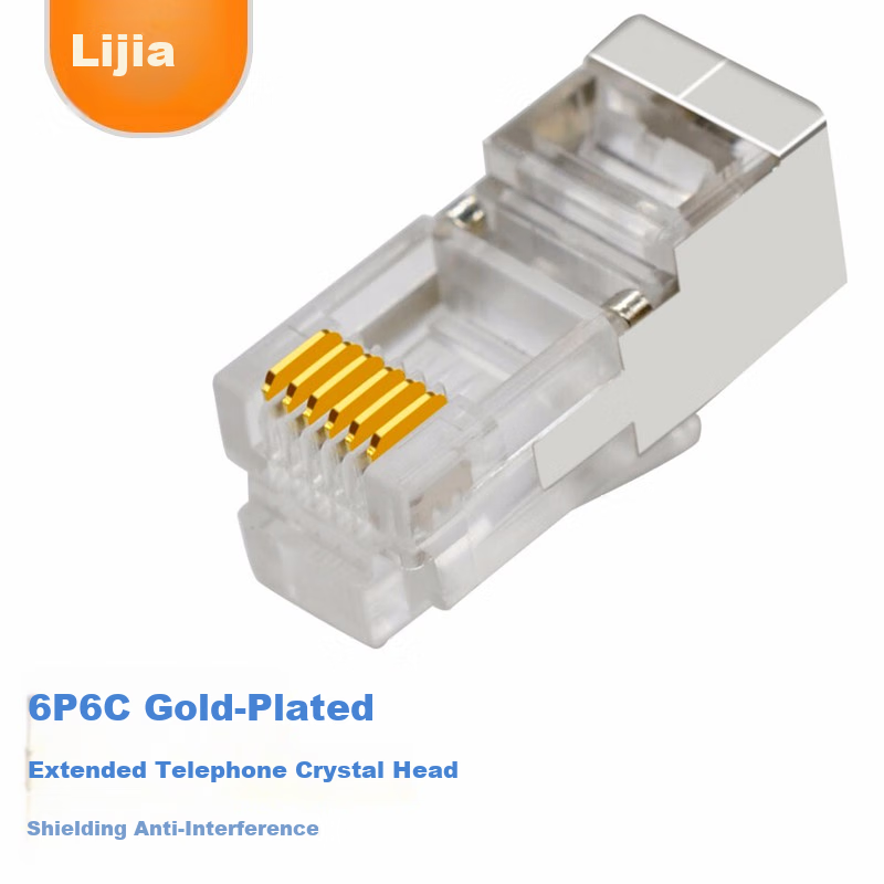 LIJIA LJ-DC30 High Quality 6P6C Gold-Plated Extended Telephone Crystal Head RJ12 Phone Line Plug 6-Core Voice RJ12 Phone Line Plug 6-Core Line CNC Connector Shielding Anti-Interference 30pcs/pack