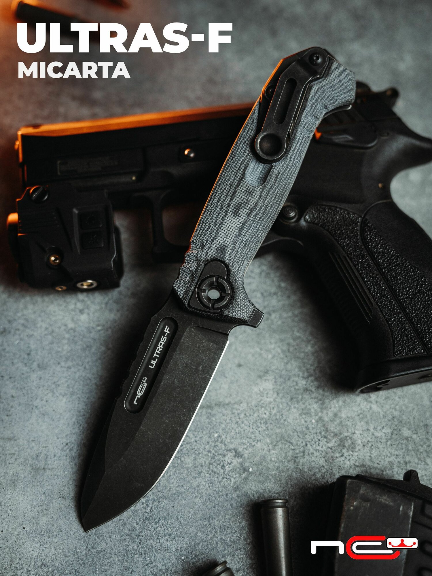 Нож складной тактический N.C.Custom Ultras-F Blackwash Micart