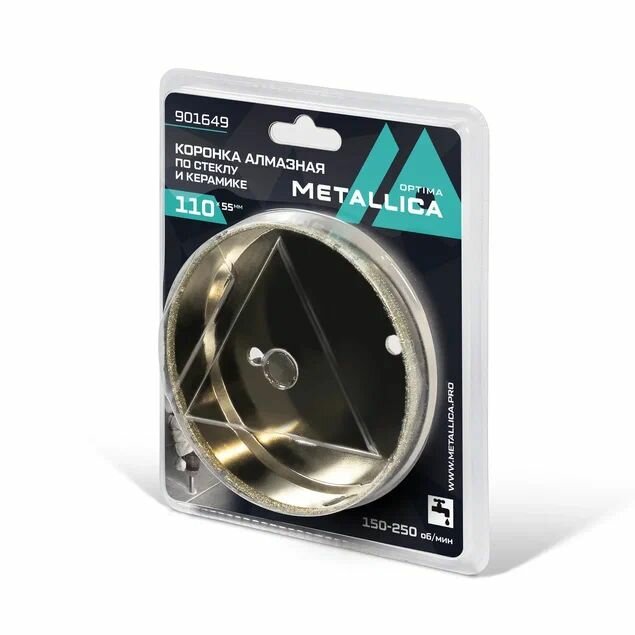Коронка алмазная METALLICA Optima 110x55 мм, #80, по стеклу, плитке, 1 шт, в блистере. 901649