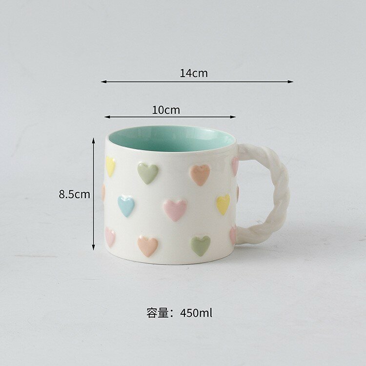 Изысканная керамическая кружка с ручной росписью под глазурью и рельефным изображением вишневого сердца, креативная кофейная чашка ручной работы, чашка для завтрака.