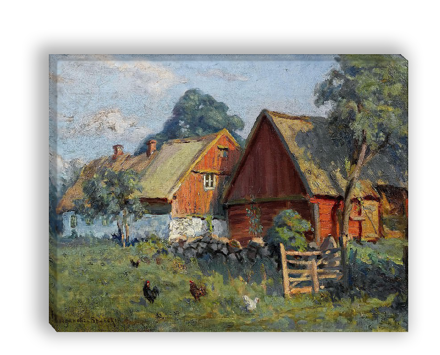 "Сельские дома", художник Богданов-Бельский, картина (50х39 см / на подрамнике)