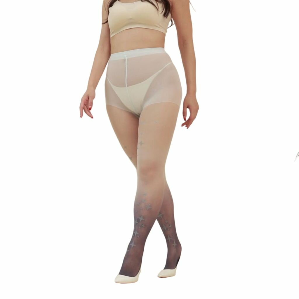 Жаккардовые чулки в горошек черного цвета в тон кожи