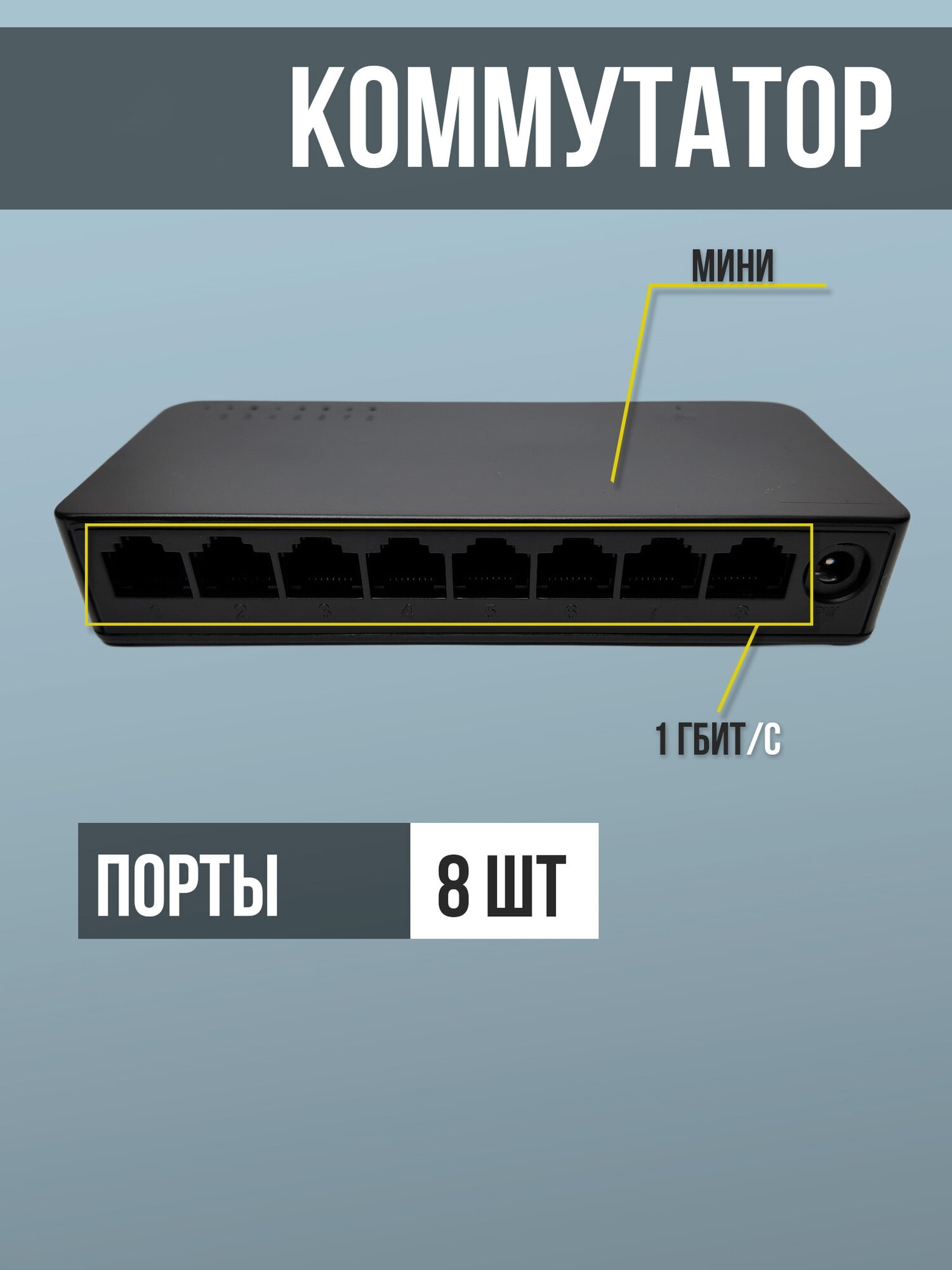 Гигабитный коммутатор 1008GS на 8 портов - RJ45 Порт: 8*1 Gbps (Авто MDI/MDIX)