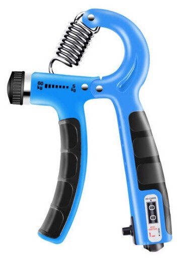 Эспандер кистевой рукоятка со счетчиком синий, 60 кг