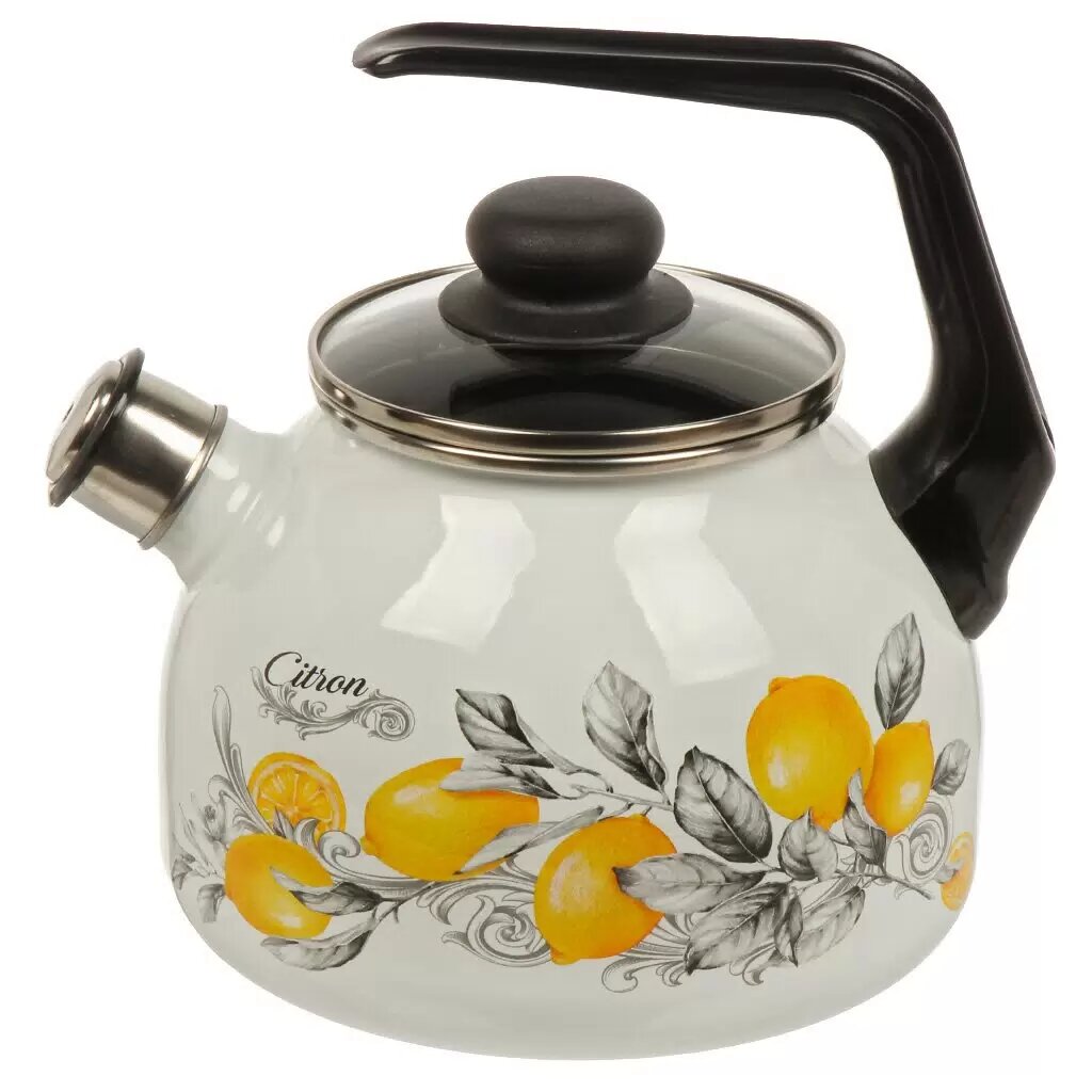 Чайник сталь, эмалированное покрытие, 3 л, со свистком, ручка пластиковая, Appetite, Citron, индукция, 4с209я