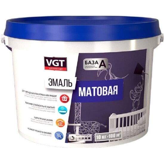 Эмаль универсальная Vgt ВД-АК-1179, матовая, 10 кг, черная