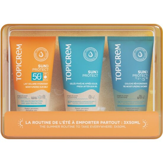 Дорожный набор Topicrem Sun Protect (молочко SPF50+ желе после загара + гель для душа)