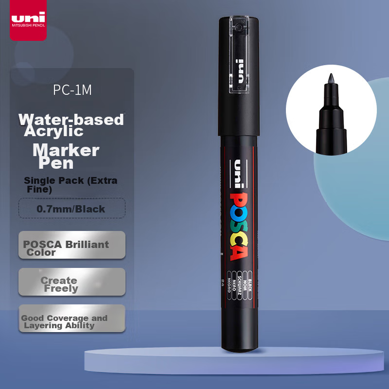 Uni Mitsubishi POSCA Acrylic Marker (Ultra-Fine) Black Single Pen PC-1M Drawing Pen for Posters, Advertising, Marking, Painting, Hand-Drawn Graffiti