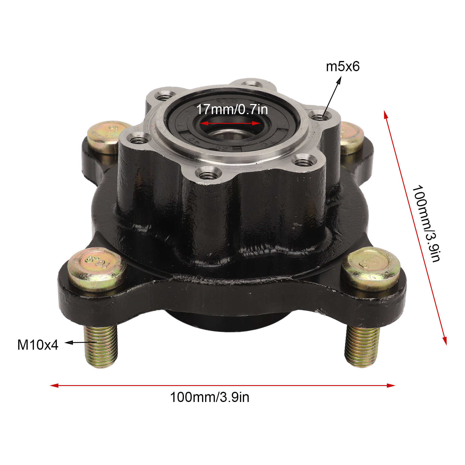 17 мм фланец передней ступицы, нержавеющий, высокопрочный фланец ступицы переднего колеса с 4 болтами M10 для картинга 110 куб. см, 150 куб. см, 250 куб. см