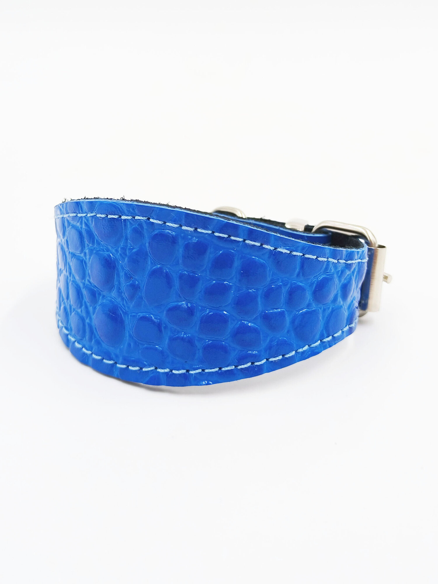 Ошейник-селедка лазурный крокодил для собак из натуральной кожи. Обхват шеи 19-23 см, ширина 3,5 см