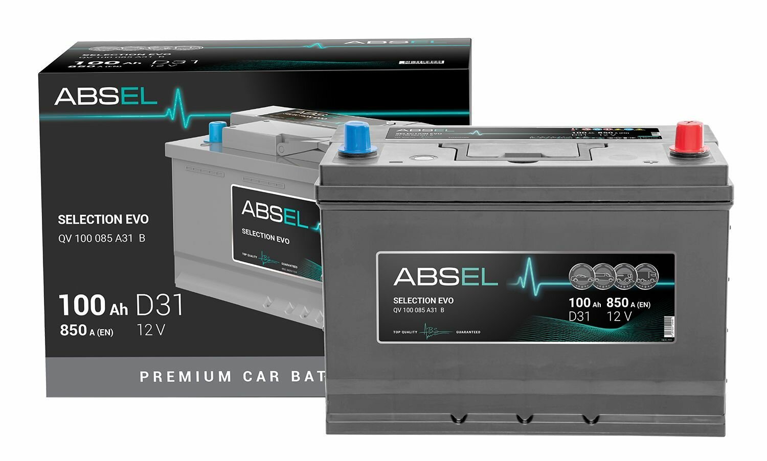Аккумулятор ABSEL SLI SELECTION EVO 12V D31 100Ah 850A 0 ОП легковая, type ASIA 305x171x226 мм (QV100085A31B)