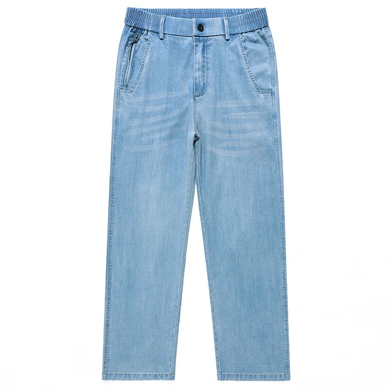 Мужские летние джинсы ZY из тенсела дышащие свободные прямые брюки с эффектом