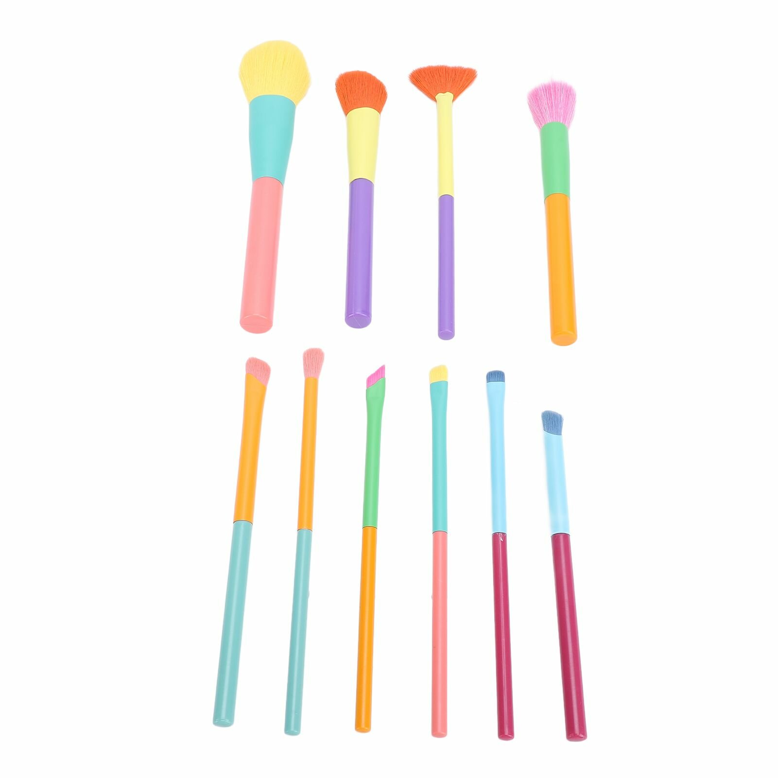 Набор из 10 кистей для макияжа, мягкие нейлоновые ворсовые разноцветные косметические кисти для нанесения румян, теней для век и рассыпчатой пудры