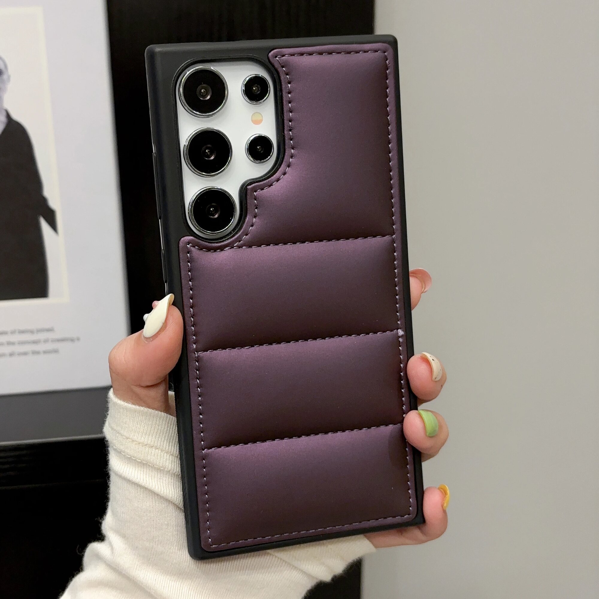 Пуховик из мягкой силиконовой ткани, чехол для телефона Samsung Dark Purple, For SamsungS23 Ultra